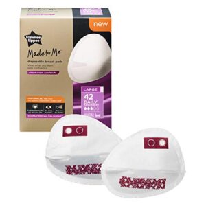 tommee tippee made for me daily disposable breast pads, soft, absorbent and leak-free, contoured shape, adhesive patch, large, pack of 42