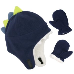 baby boy sherpa hats and mittens set toddler gloves warm fleece winter hat baby girl dinosaur navy 2-4t