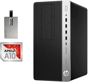 hp 2020 elitedesk 705 g4 microtower desktop computer, amd pro a10-9700 processor, 8gb ddr4 ram, 500gb hdd, amd radeon r7 graphics, keyboard+mouse, vga, win 10 pro, black, 32gb snow bell usb card