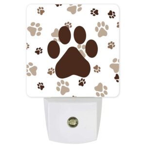 nightlight plug in led lights for bedroom, cute pet dog paw brown night lights plug into wall with light sensors room decor for nursery children kids boys girls