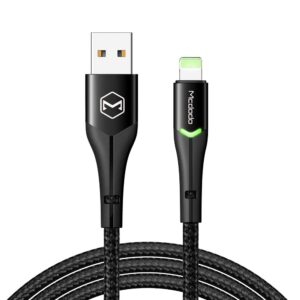 anti bending cable, mcdodo 2 led switching cord nylon braided sync charge usb data 6ft/1.8m cable compatible new phone list below (6ft/1.8m, black)