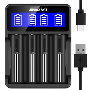 18650 battery charger, seivi lcd display universal smart charger for rechargeable batteries li-ion batteries 18650 26650 18490 17670 17500 16340 14500, ni-mh/ni-cd a aa aaa batteries