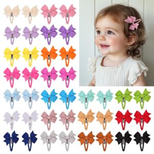 ruyaa hair clips, 40-pack premium quality lightweight hair bows snap clips in 20 colors, baby barrettes, hair pins, hair bows for pigtails, children hair accessories