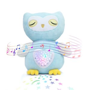 baby sleep soothers, owl baby shusher white noise toy sound machine portable, cry or noise baby activated machine for toddler girl boy, olele plush night light projector birthday gifts for newborns