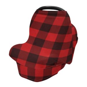 nursing cover breastfeeding scarf red black buffalo plaid - baby car seat covers, stroller cover, carseat canopy (824a)