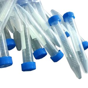 plastic centrifuge tubes, 15ml, conical bottom, graduated marks, blue screw cap（100 pack ） by lucky seven