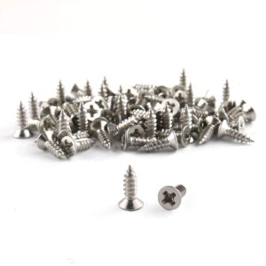 e-outstanding 100pcs #4 x 3/8" phillips wood screw stainless steel 304 flat countersunk head self tapping screw, silver tone