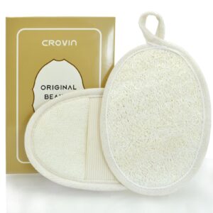 crovin natural loofah exfoliating body scrubber, made with natural shower loofah sponge for men and women’s spa (pack of 2)