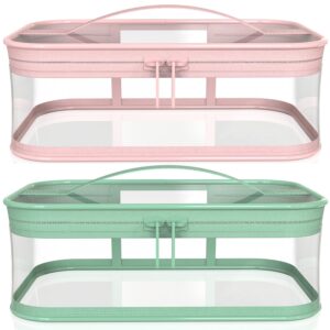 wanbao 2 pcs transparent makeup bag zipper waterproof portable travel storage pouch, pink green