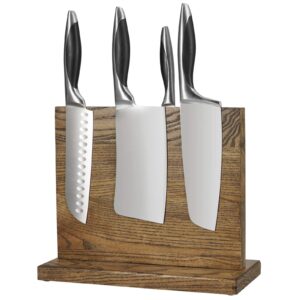 magnetic knife block wood knives storage holder double side magnet magnetic knife board (knives not included) kitchen cutlery block with anti slip pads space saver magnetic block organizer