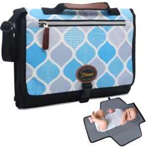 portable diaper changing pad thick soft cushion pillow - travel baby mat diaper clutch bag detachable wipes pockets baby gift, trellis blue grey black