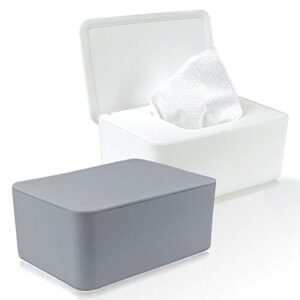 doerdo 2 pcs wipes dispenser wet wipe holder with lid wipes tissue case tissue storage box keeps baby wipes fresh and safe(white,gray)