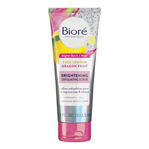 bioré brightening exfoliating scrub, 3.5 fluid ounces, to exfoliate and even skin tone, for all skin types