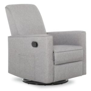 evolur raleigh glider in light grey, upholstered plush seating 360° swivel glider rocking chair, fsc certified, greenguard gold & jpma certified nursery glider recliner