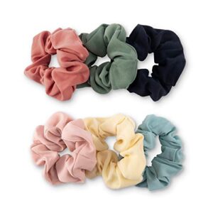 yohama 6 pcs fashion solid colors fabric elastic hair scrunchies good for girls women wrap simple ponytail decoration bun and dance competition hairstyle.