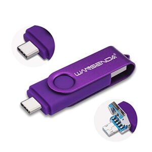 wansenda 3 in 1 usb 3.0 flash drive 256gb, type-c type-a & micro usb thumb drive, photo memory stick for android devices/pc/tablet/mac (256gb, purple)