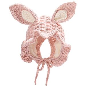 merryjuly baby girl bunny hat with ears cute rabbit beanie for toddler girls kids (pink)