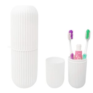 honbay portable plastic toothbrush toothpaste cup case box holder container for travel (beige)