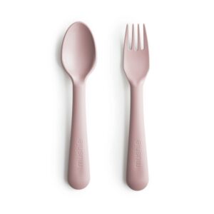 mushie flatware fork and spoon set for kids | made in denmark (blush)