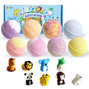 joyin bath bombs for kids with animal eraser, 8 pack bubble bath bombs with surprise toy inside, natural essential oil spa bath fizzies set, easter gifts for boys and girls