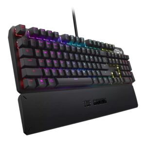 asus mechanical pc gaming keyboard for pc - tuf k3 | programmable onboard memory | dedicated media controls, aura sync rgb lighting | detachable magnetic wrist rest | highly durable | black