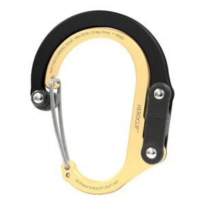 gear aid heroclip carabiner clip and hook (small) for purse, stroller, and backpack, gold & black