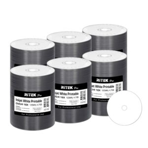 600 pack ritek pro (professional grade) dvd-r 16x 4.7gb azo dye (mid mxl rg04) white inkjet hub printable blank media recordable disc