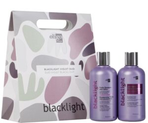 oligo professionnel - blacklight purple shampoo & conditionner - sulfate-free - removes yellow tones - refreshes faded highlights - argan oil - 11 amino acids - moisturizing formula - 8.5oz duo bundle