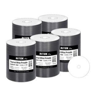 500 pack ritek pro (professional grade) dvd-r 16x 4.7gb azo dye (mid mxl rg04) white thermal hub printable blank media recordable disc