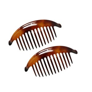 parcelona french banana wide edge tortoise shell brown extra large 7” celluloid 13 teeth set of 2 side hair combs for women and girls