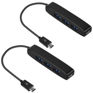 auvipal 3-port micro usb otg hub adapter (3 usb ports + power port) for fire stick 4k, playstation classic, raspberry pi zero, sega genesis mini, s/nes classic mini and more - 2 pack