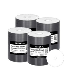 400 pack ritek pro (professional grade) dvd-r 16x 4.7gb azo dye (mid mxl rg04) white thermal hub printable blank media recordable disc