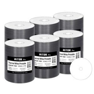 600 pack ritek pro (professional grade) dvd-r 16x 4.7gb azo dye (mid mxl rg04) white thermal hub printable blank media recordable disc