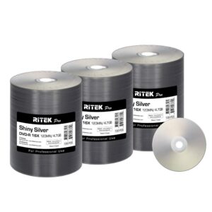 300 pack ritek pro (professional grade) dvd-r 16x 4.7gb azo dye (mid mxl rg04) shiny silver lacquer silk screen printable blank media recordable disc