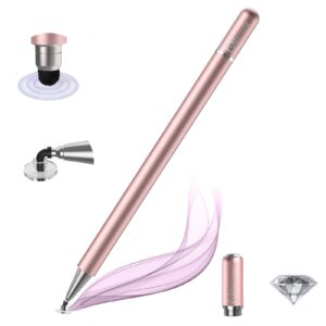 benote stylus pen for touch screen, fine tip stylus with rubber tip disc tip high sensitivity drawing writing tablet pen for ipad, iphone, apple, android, hp chromebook, phone - rose gold