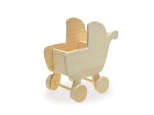 baby carriage pram stroller miniature wood for baby shower, crafts, & diy - 4 inches tall