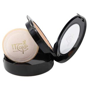 maja pressed compact powder for flawless uniform coverage, matte skin, without shine, long lasting effect, fragrance-free, mirror and tassel, beige oscuro color, 0.53 oz, box