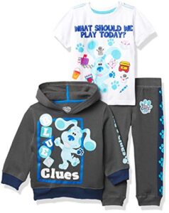 nickelodeon baby boys blue's clues & you hoodie, t-shirt, jogger sweatpant, 3-piece athleisure outfit bundle - and toddler t shirt set, charcoal/white/, 5t us