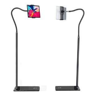 viowey gooseneck phone holder, height adjustable tablet floor stand holder compatible with 4.6＂- 12.9＂cellphone, tablet, iphone, ipad pro air mini, tablet, kindle, 360° rotation