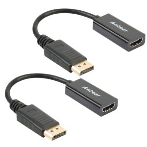 anbear displayport to hdmi adapter, display port to hdmi cable(male to female) for displayport enabled desktops and laptops connect to hdmi displays (2 pack)