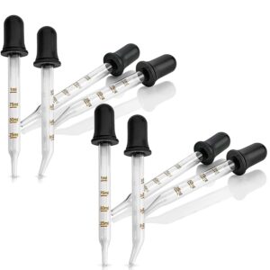 eye dropper - 8-pack, bent & straight tip calibrated glass medicine droppers for essential oils | pipette dropper for accurate easy dose & measurement (1ml capacity)