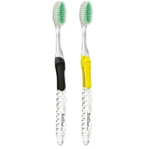 solodent toothbrush soft, silver & jade flossing bristles (pack of 2) colors may vary