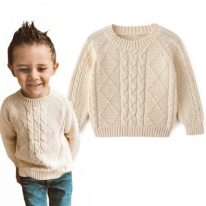 curipeer baby boys cable knit sweater long sleeve solid pullover toddler crew neck twist sweaters a-apricot