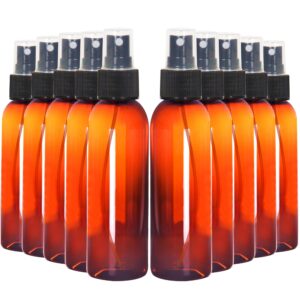 youngever 10 pack plastic spray bottles 4 ounce, refillable plastic spray bottles with lids, empty fine mist plastic mini travel bottles (amber)