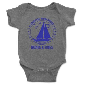 brain juice tees prestige worldwide present boats and hoes baby one piece (12 month, heather gray)