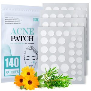 acne patch pimple patch, 4 sizes 140 patches acne absorbing cover patch, hydrocolloid invisible acne patches for face zit patch acne dots tea tree, calendula oil