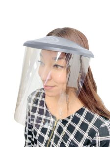 pep face shield - w/ 3 pack of reusable shield. uv coated-anti fog, adjustable size for all, full face protection, long lasting visor, indoor and outdoor use made in usa (grey)