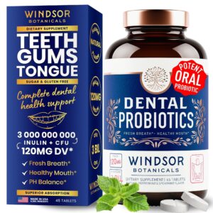 oral probiotics for teeth and gums - 3bn cfu lactobacillus salivarius acidophilus rhamnosus streptococcus - bad breath treatment for adults - 45 chewable mint dental probiotic tablets for women & men