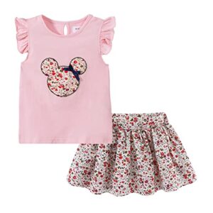 mud kingdom toddler girls skirt set cute cartoon floral summer pink 3t