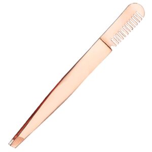 amaok eyebrow tweezer with comb - tweezer slant tip, professional stainless steel slant tip tweezer - the best gold precision eyebrow tweezers